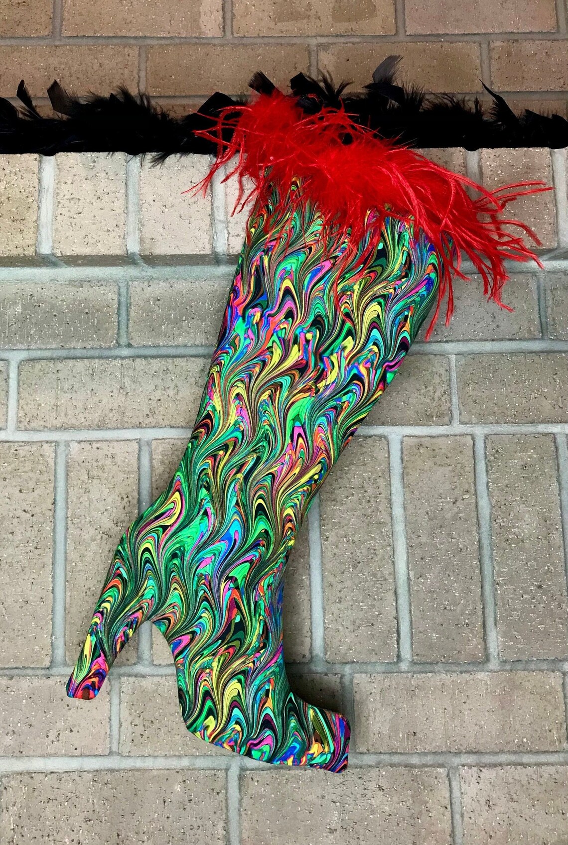 High Heel Christmas Stocking With Feather Boa Gogo Boot - Etsy