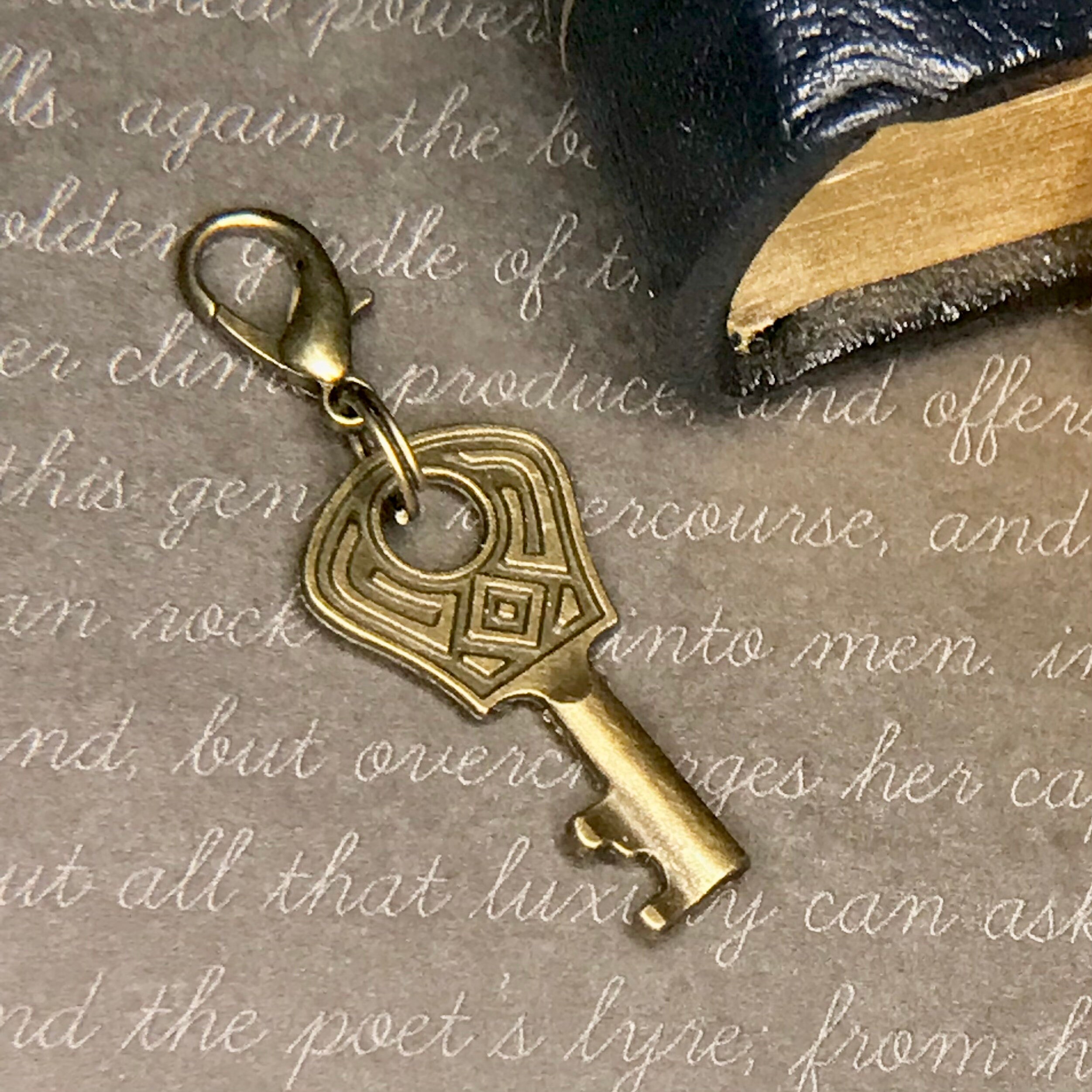 Small Art Deco Keychain Gift Clip on Charm, Skeleton Key, Purse Charm ...