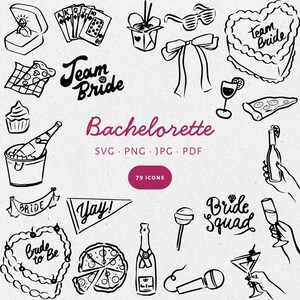 Hand Drawn Bachelorette Illustration Bundle Set, SVG PNG JPG, Icon ...