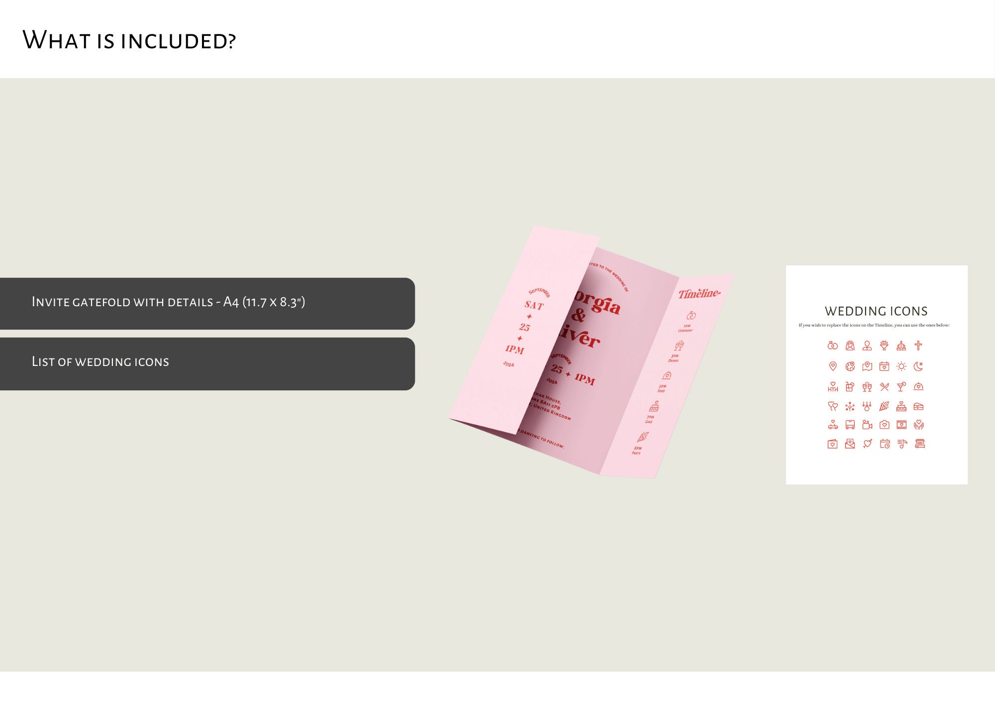 Pink Retro Wedding Gatefold Invitation With Details and Timeline ...