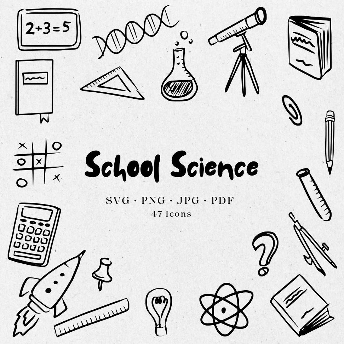 Hand Drawn Back to School Science and Math Illustration Bundle Set, SVG ...
