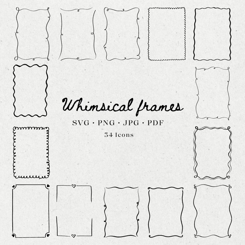 Hand Drawn Wedding Whimsical Frames Illustration Set, SVG PNG JPG, Icon ...