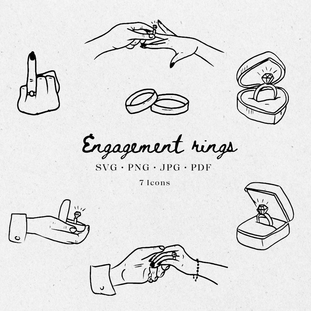 Hand Drawn Engagement Rings Wedding Illustration Bundle Set, SVG PNG ...