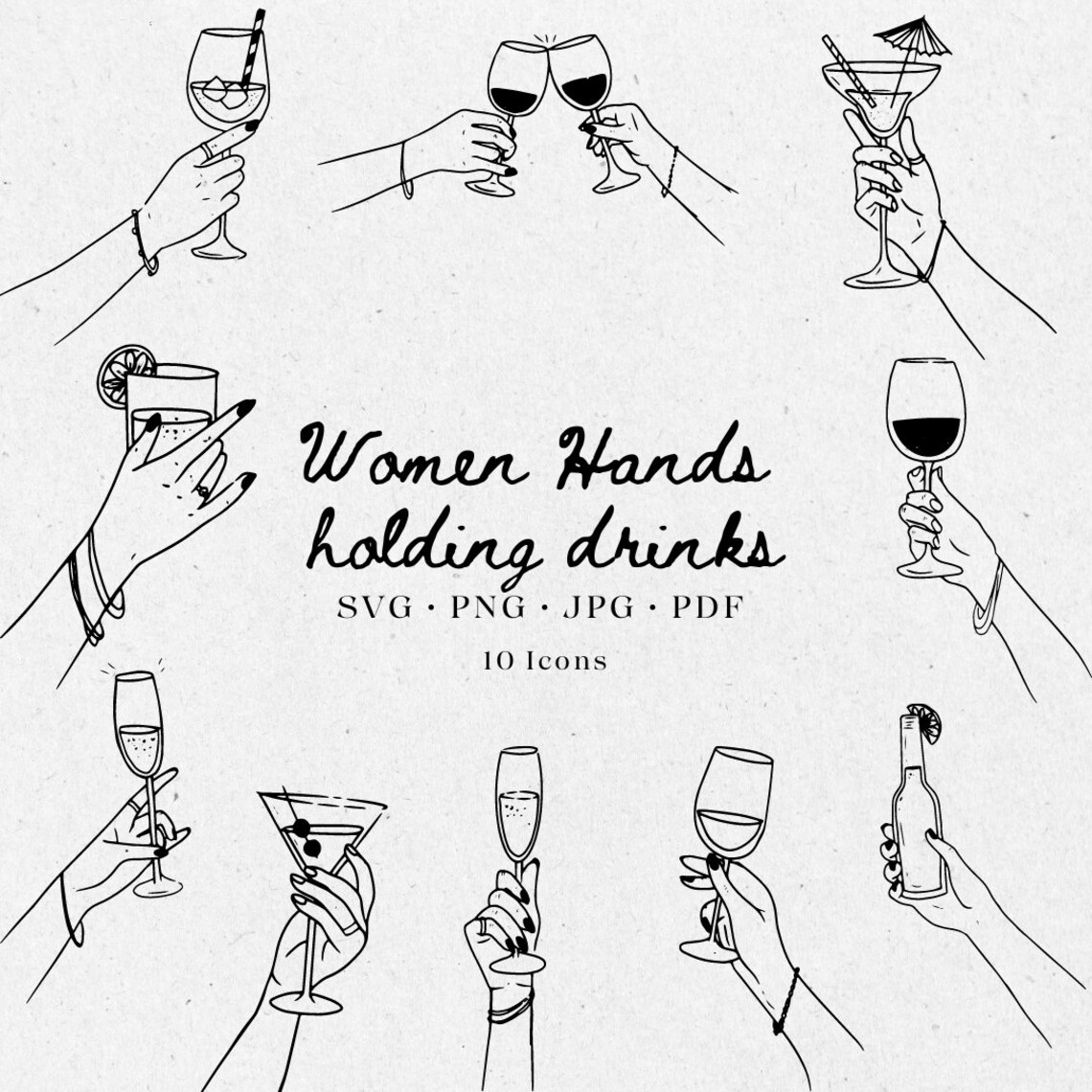 Hand Drawn Women Hands Holding Drinks Illustration Set, SVG PNG JPG ...
