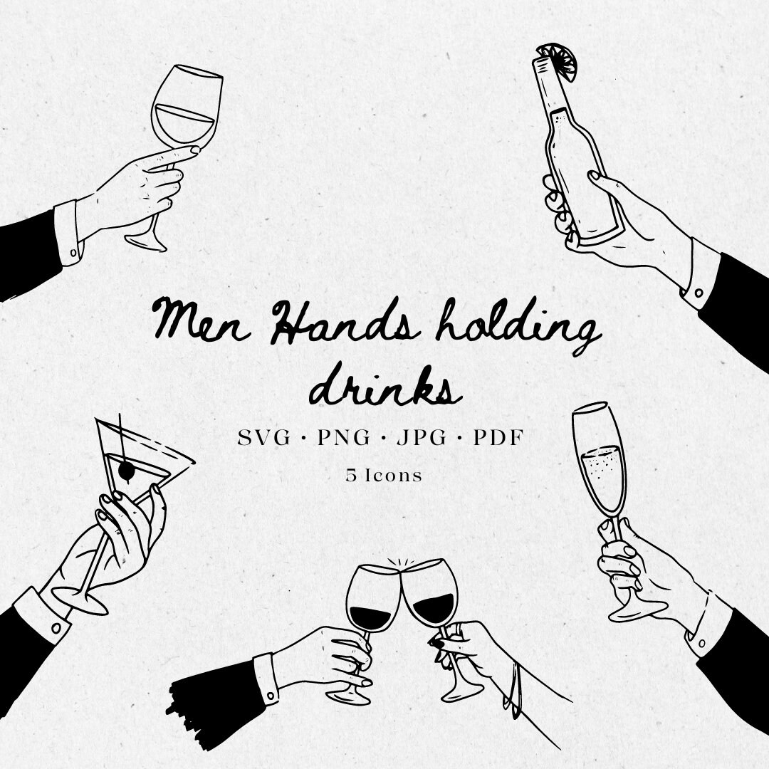 Hand Drawn Men Hands Holding Drinks Illustration Set, SVG PNG JPG, Icon ...