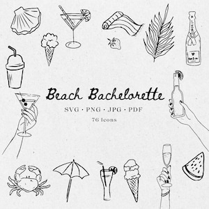 Hand Drawn Beach Bachelorette Illustration Bundle Set, SVG PNG JPG ...