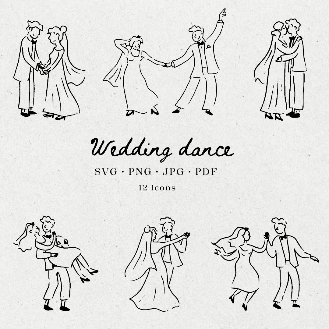 Hand Drawn Wedding Dance Illustration Bundle Set, SVG PNG JPG, Icon ...