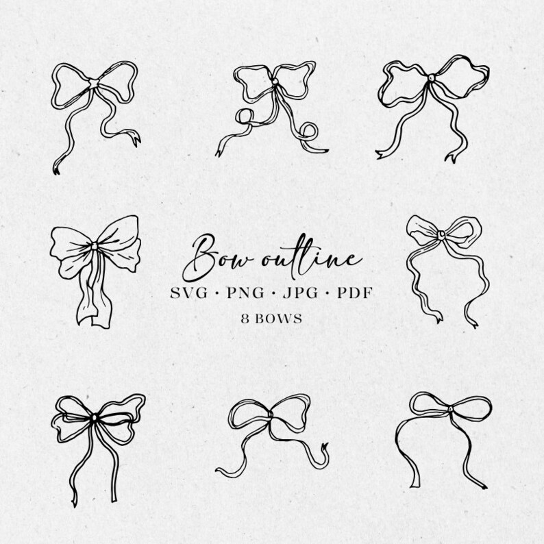 Hand Drawn Bow Illustrations Bundle Set, SVG PNG JPG, Art Icon Black ...