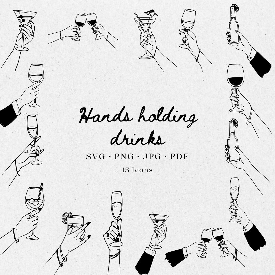 Hand Drawn Hands Holding Drinks Illustration Set, SVG PNG JPG, Icon ...