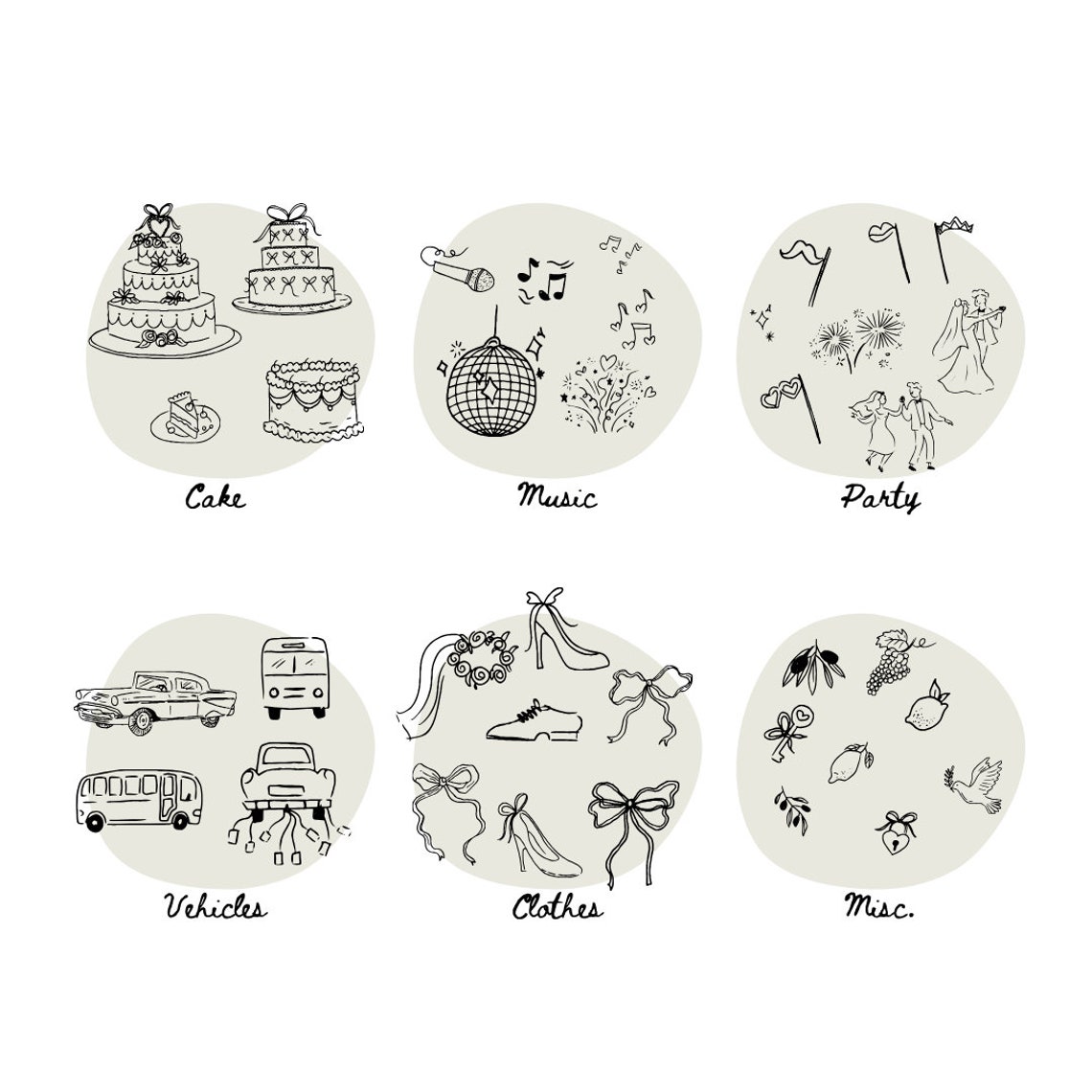 Hand Drawn Wedding Timeline Illustration Bundle Set, SVG PNG JPG, Icon ...