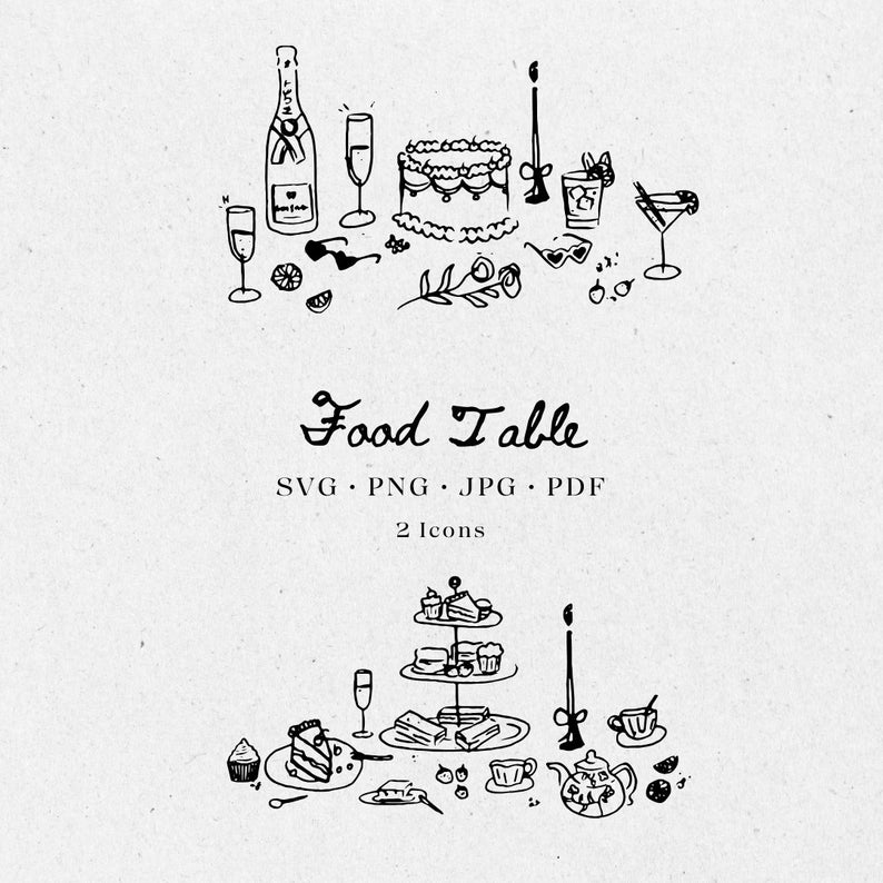 Hand Drawn Afternoon Tea and Brunch Illustration Bundle, SVG PNG JPG ...