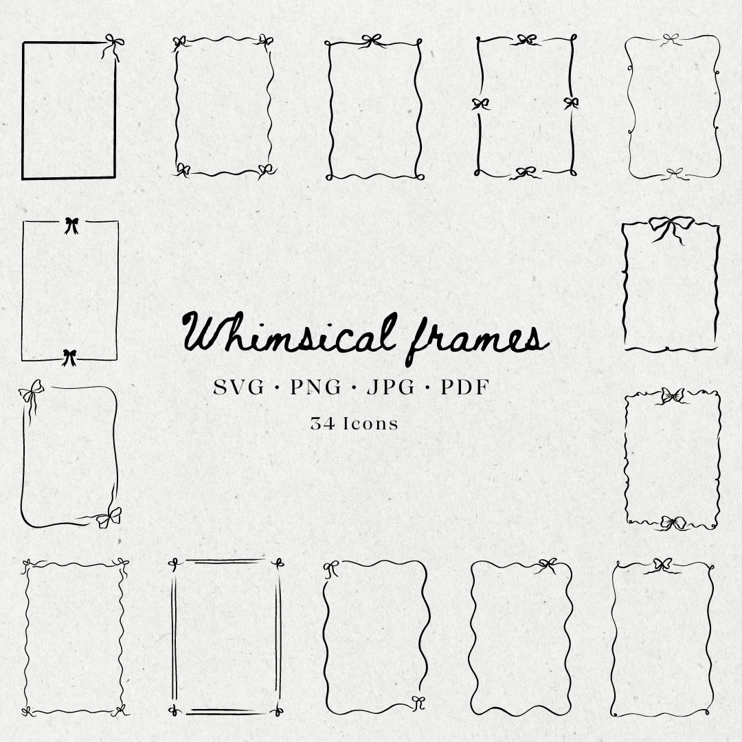 Hand Drawn Wedding Whimsical Frames Illustration Set, SVG PNG JPG, Icon ...