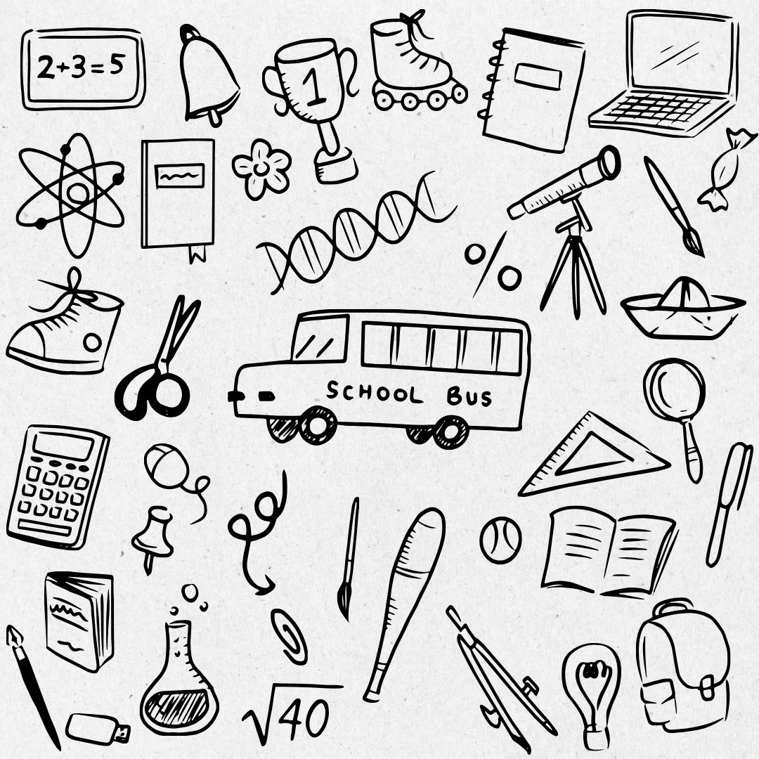 Hand Drawn Back to School Illustration Bundle Set, SVG PNG JPG, Icon ...