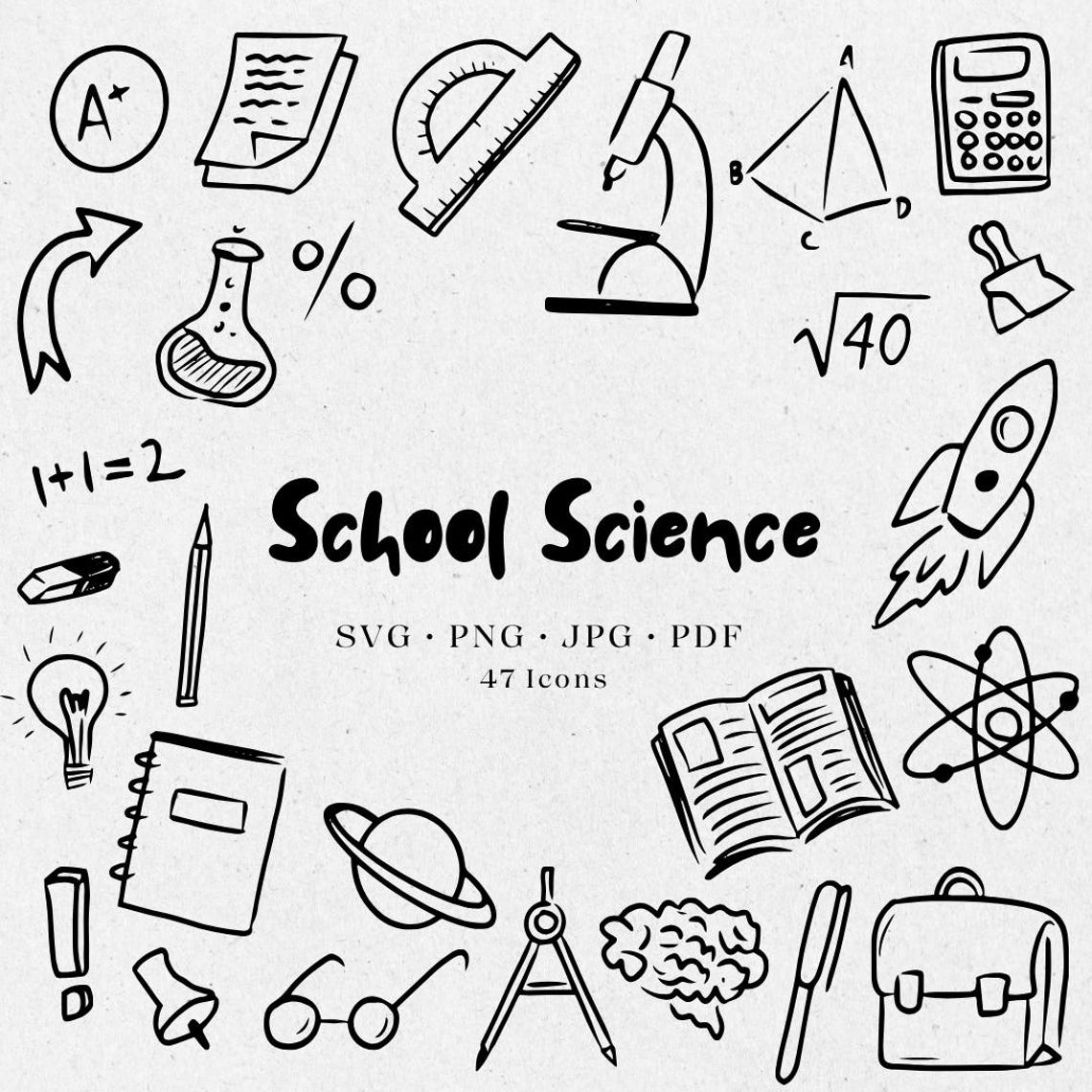Hand Drawn Back to School Science and Math Illustration Bundle Set, SVG ...