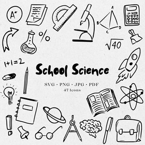 Hand Drawn Back to School Science and Math Illustration Bundle Set, SVG ...