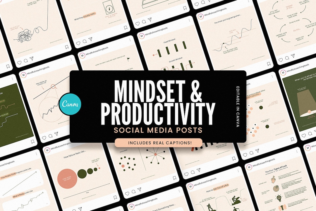 Mindset & Productivity Instagram Posts for CANVA / Sucess Instagram ...