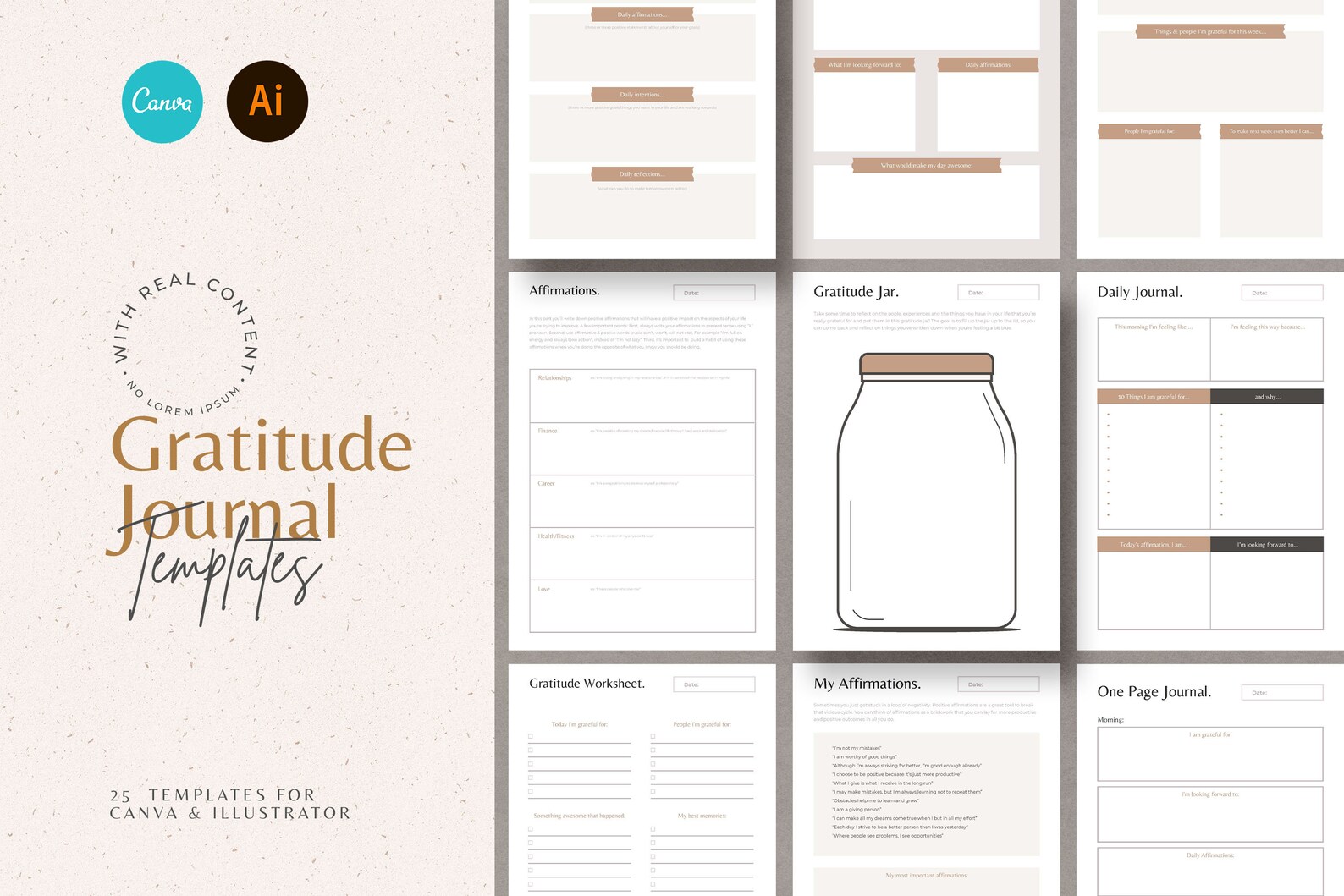 Gratitude Journal Templates for CANVA / Self Help Planners / | Etsy