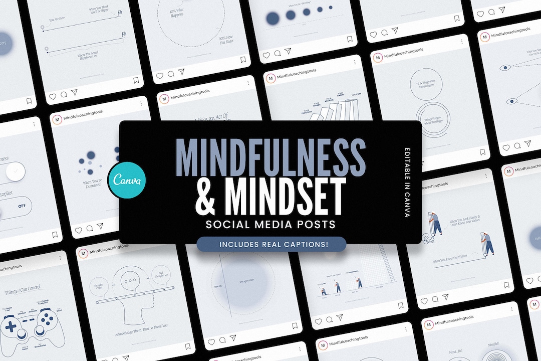 Mindfulness & Mindset Instagram Posts for CANVA, Instagram Mental ...