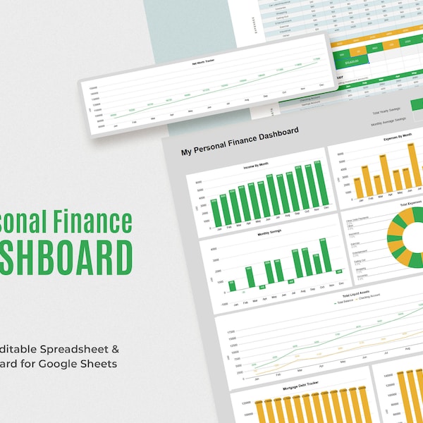 Personal Finance Dashboard for Google Sheets / Editable Savings Tracker ...