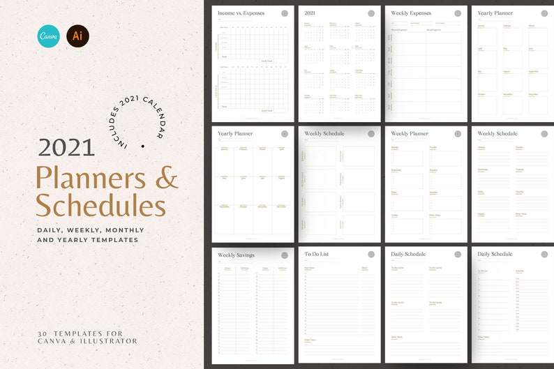 2021 Planners & Schedules Bundle / Daily Schedule / Canva | Etsy