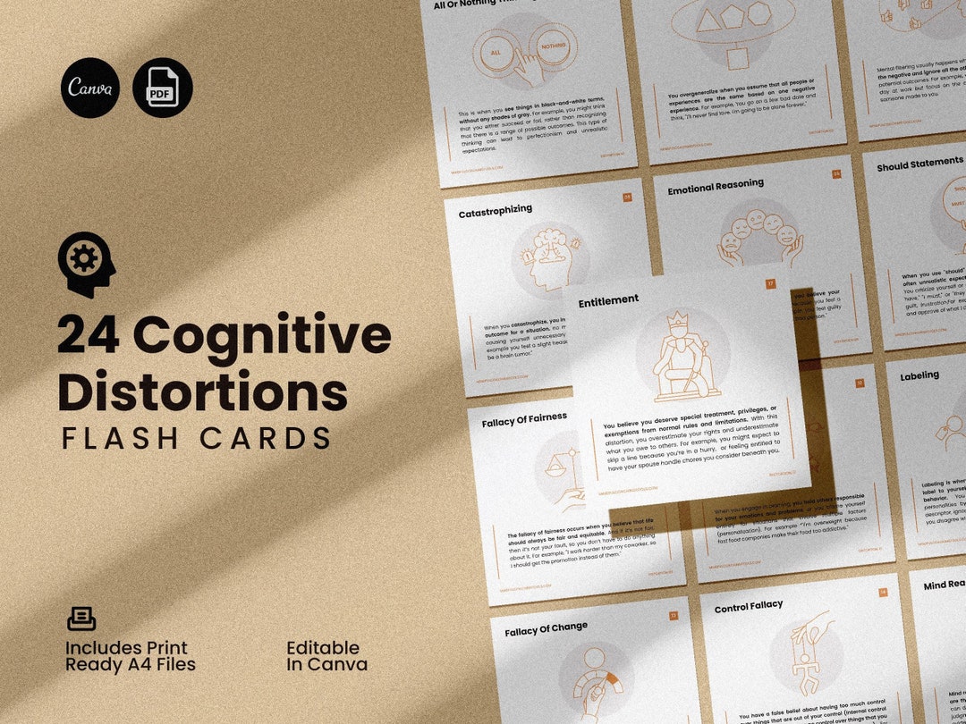 Cognitive Distortions Flash Cards / Thinking Error Coaching Tools ...