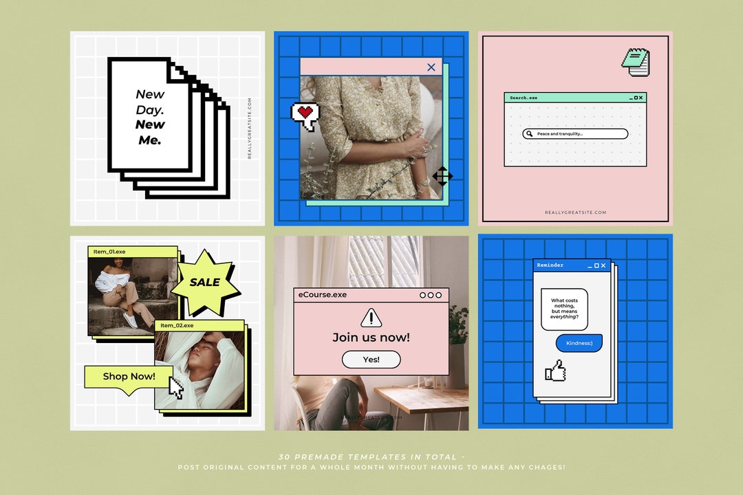 Retro Computer Instagram Templates / CANVA Social Media Templates ...