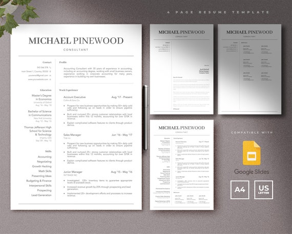 Modern Resume Templates 01 Clean and Minimal Resumes 4 Page | Etsy