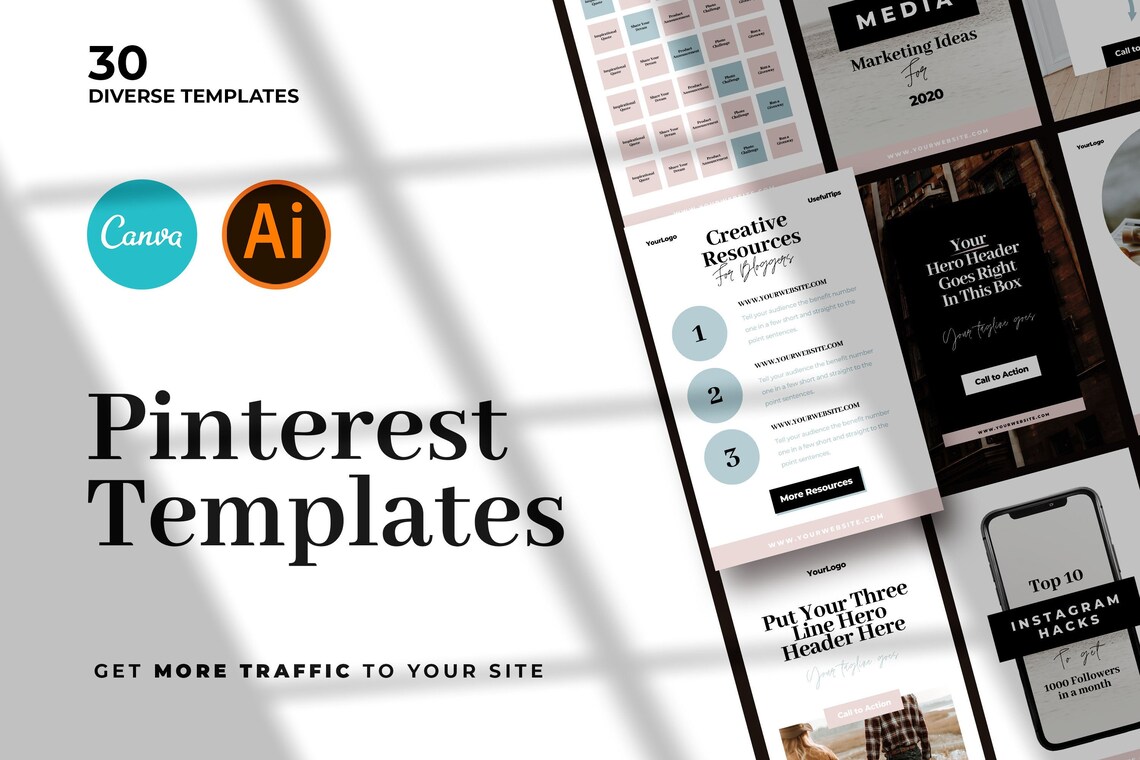 30 Modern Pinterest Templates Mockups / Feminine Pinterest | Etsy