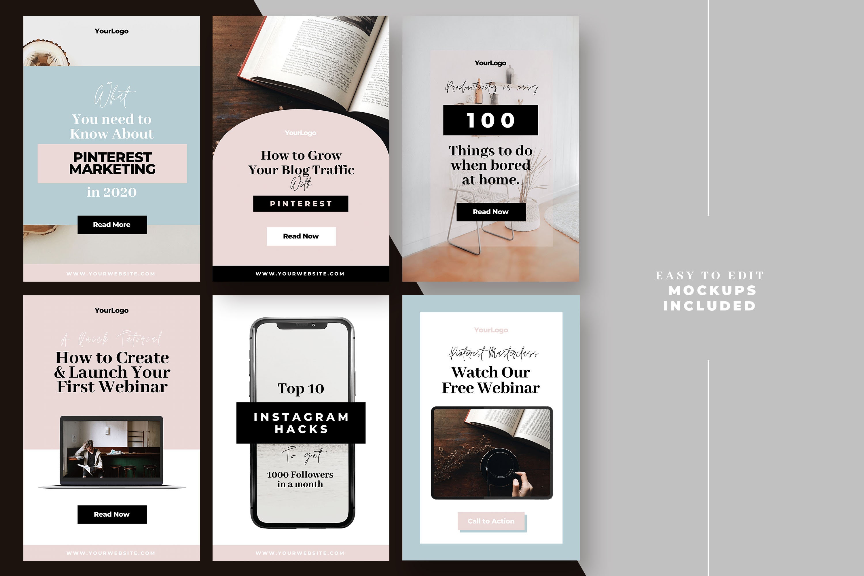 30 Modern Pinterest Templates Mockups / Feminine Pinterest | Etsy