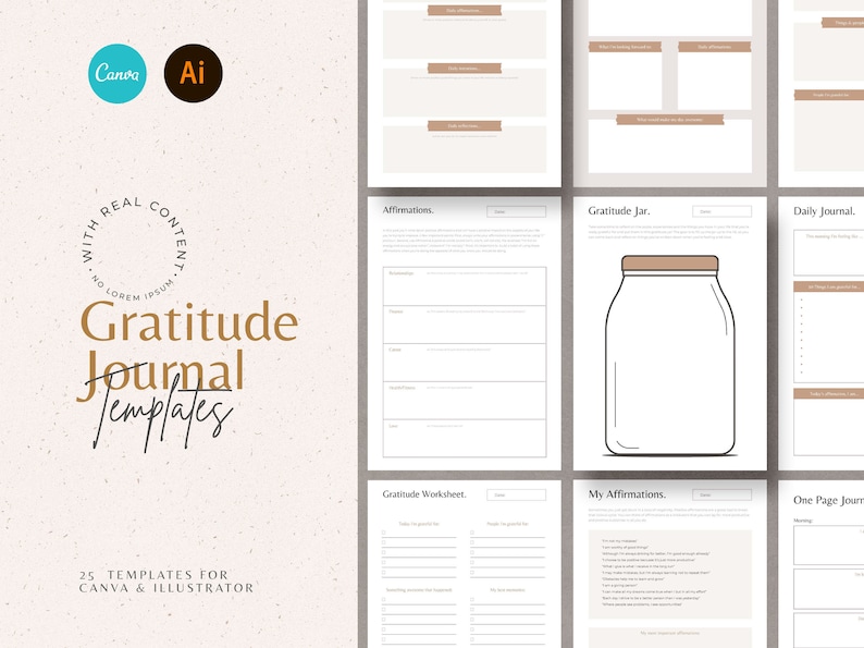 Gratitude Journal Templates for CANVA / Self Help Planners / - Etsy