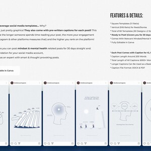 Mindfulness & Mindset Instagram Posts for CANVA, Instagram Mental ...