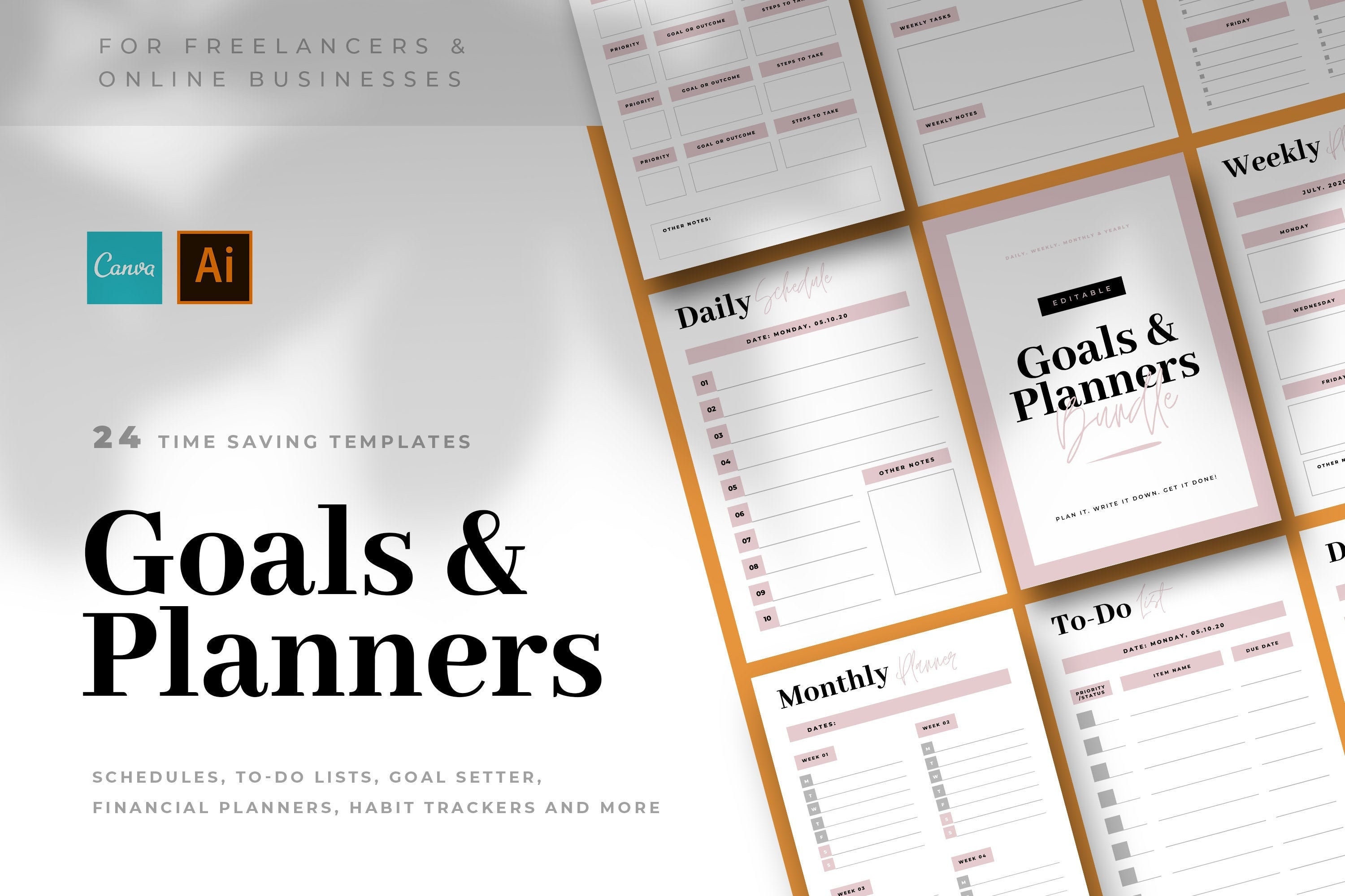 CANVA 24 Planner Templates Bundle Daily Schedule Canva Etsy