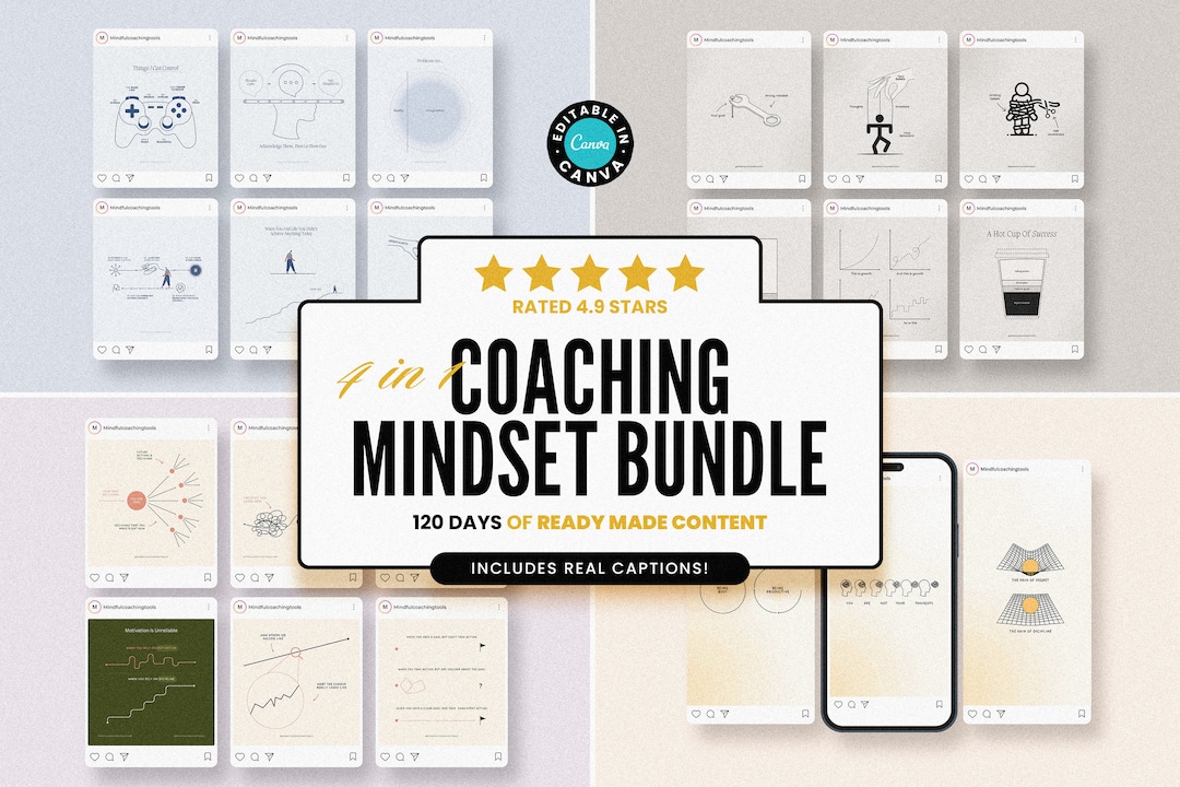 Coaching Growth Mindset Instagram Posts Canva Bundle / Success ...