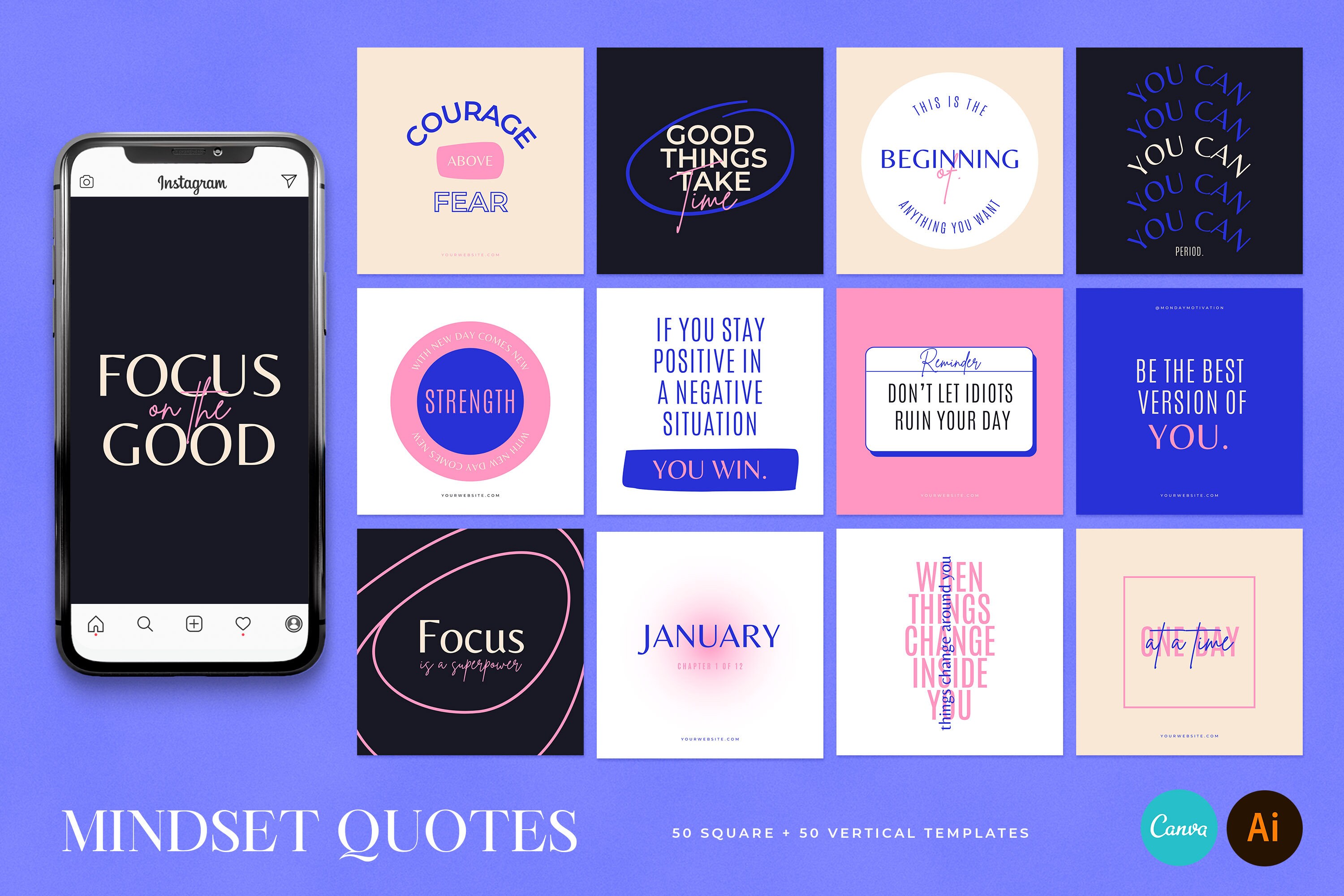 Instagram Quote Bundle CANVA / CANVA Social Media Templates / Colorful ...