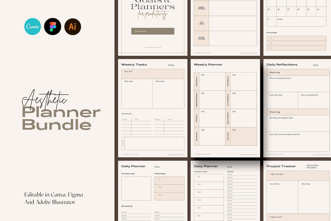 50+ Aesthetic Planner Bundle + More / CANVA Planners Bundle / Editable Planner Bundle - Etsy
