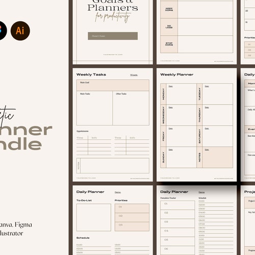 50 Aesthetic Planner Bundle More / CANVA Planners Bundle / - Etsy