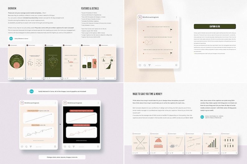 Mindset & Productivity Instagram Posts for CANVA / Sucess Instagram ...