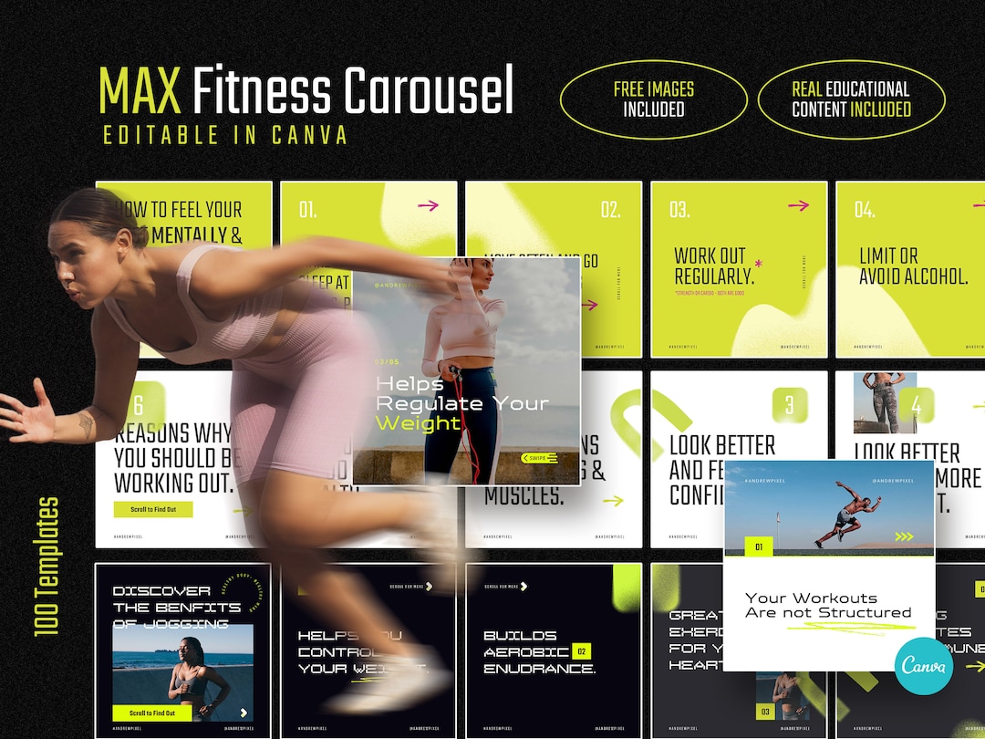 MAX Fitness Insta Carousel for CANVA / Instagram Carousel for Fitness ...