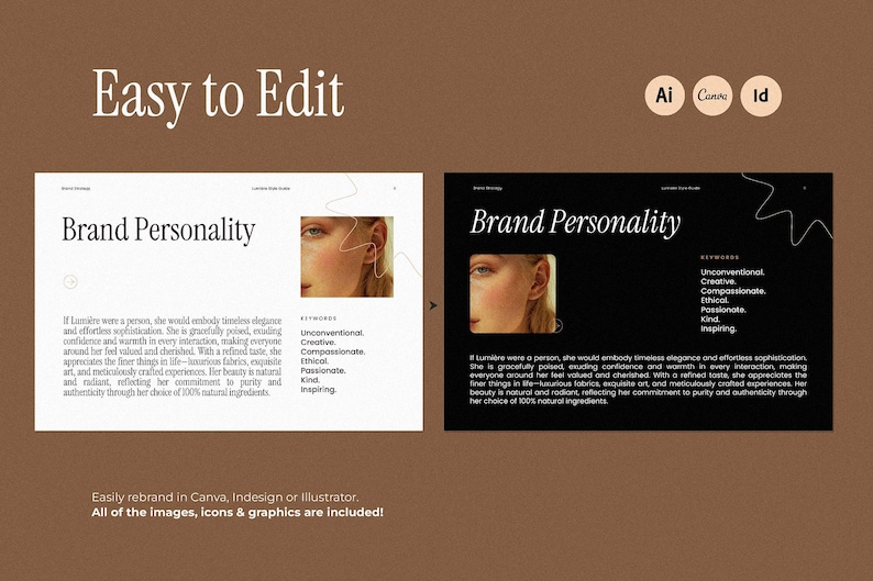 Lumière Brand Guidelines for Canva, Illustrator, and Indesign - Etsy