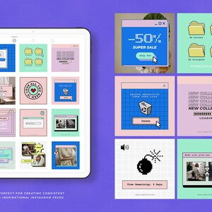 Retro Computer Instagram Templates / CANVA Social Media Templates ...