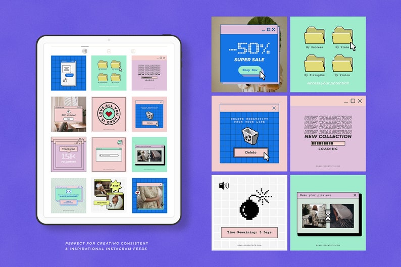 Retro Computer Instagram Templates / CANVA Social Media - Etsy