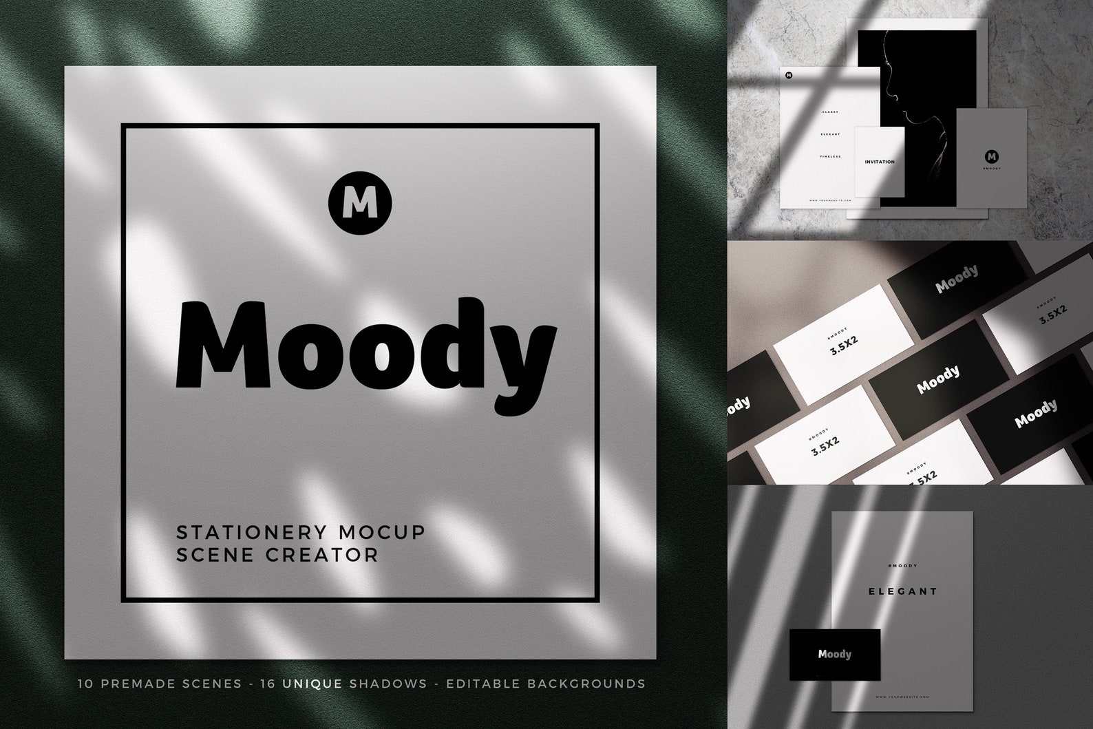 Moody Stationery Mockups - Shadow Overlay Mockups, Business Card and ...
