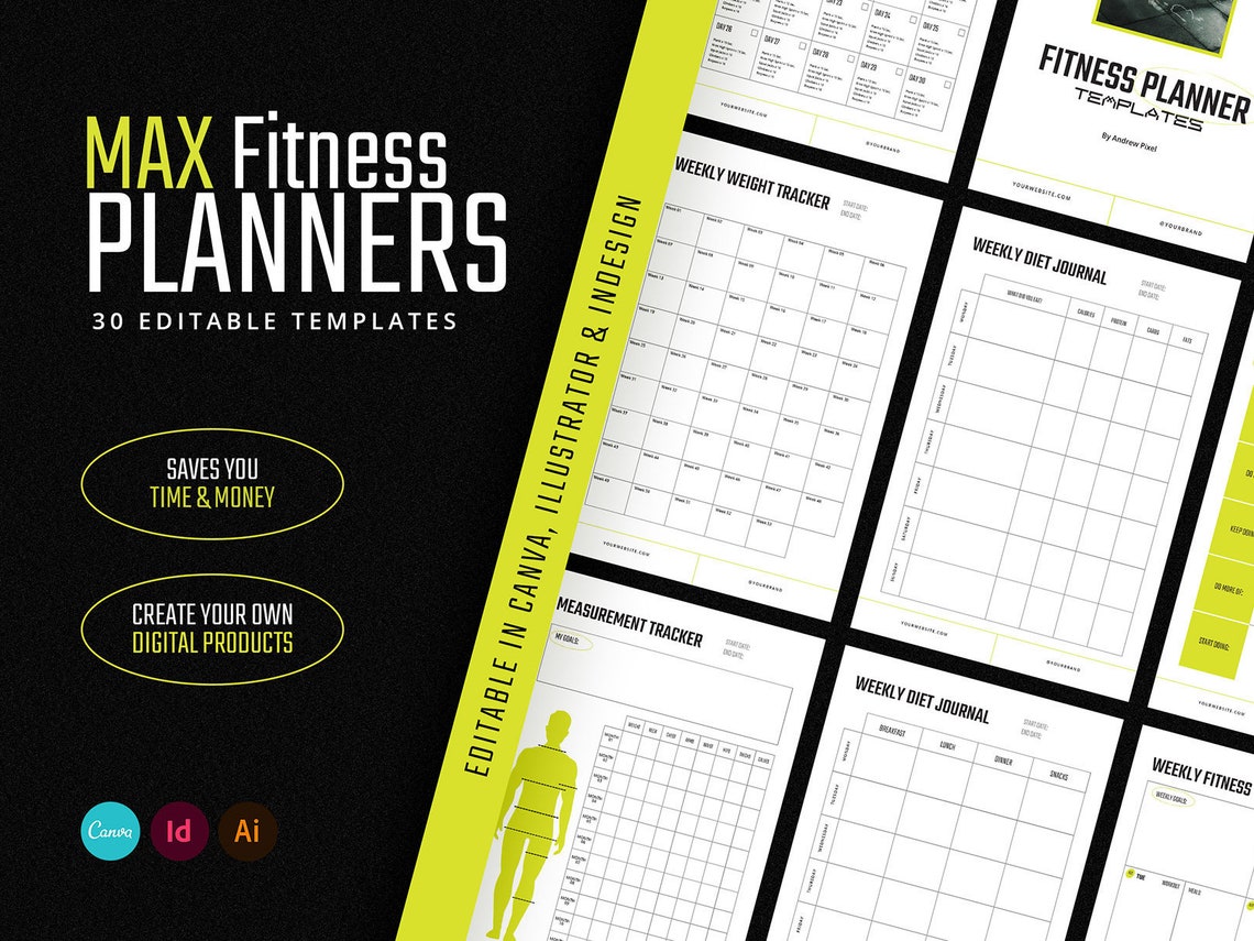 MAX Brandable Fitness Planner Templates / Fitness Tracker - Etsy