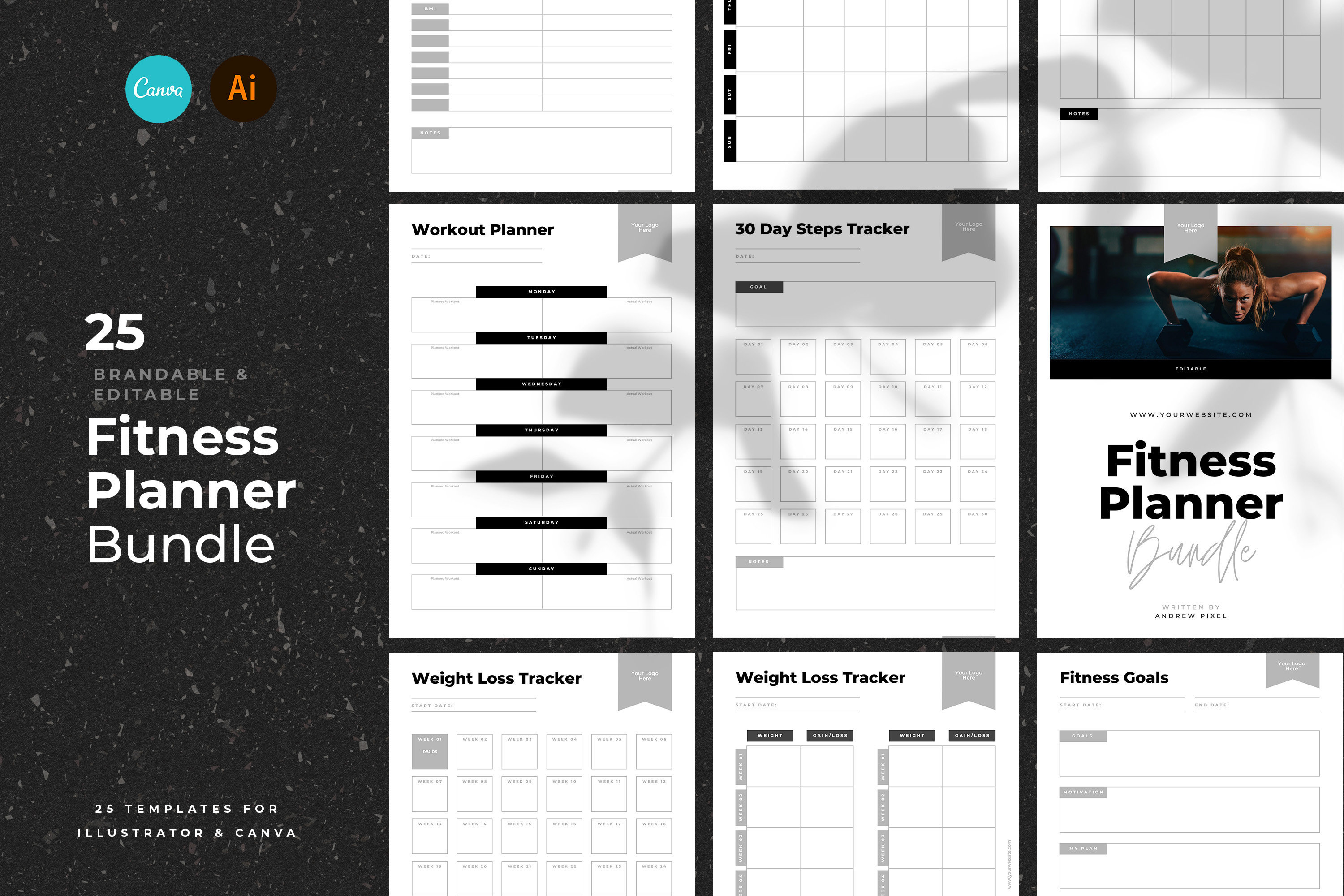 CANVA 25 Fitness Planner Templates / Fitness Tracker Templates - Etsy