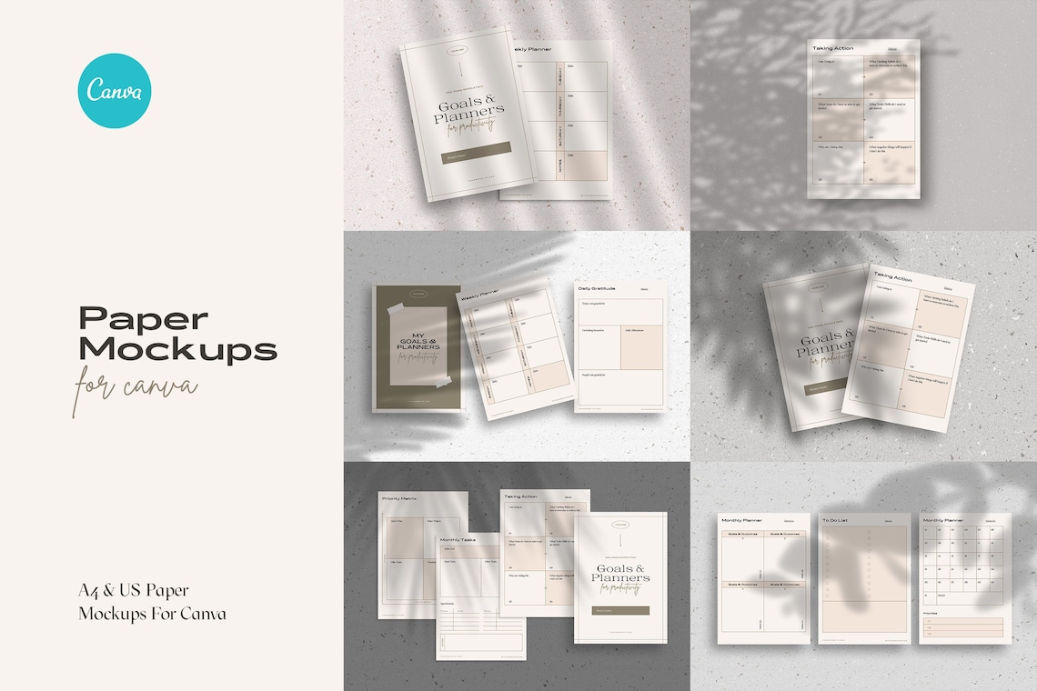 Canva A4 & US Paper Mockups - Etsy