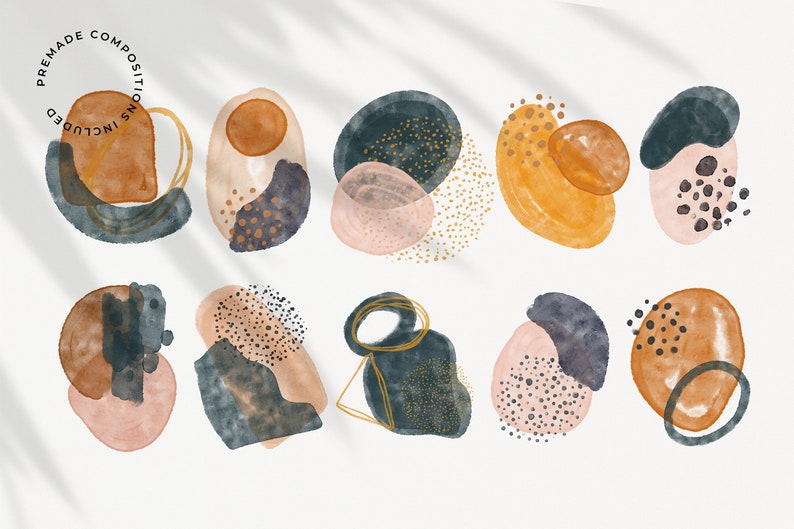 Modern Watercolor Shapes Bundle / Minimal Watercolor Splashes Bundle - Etsy