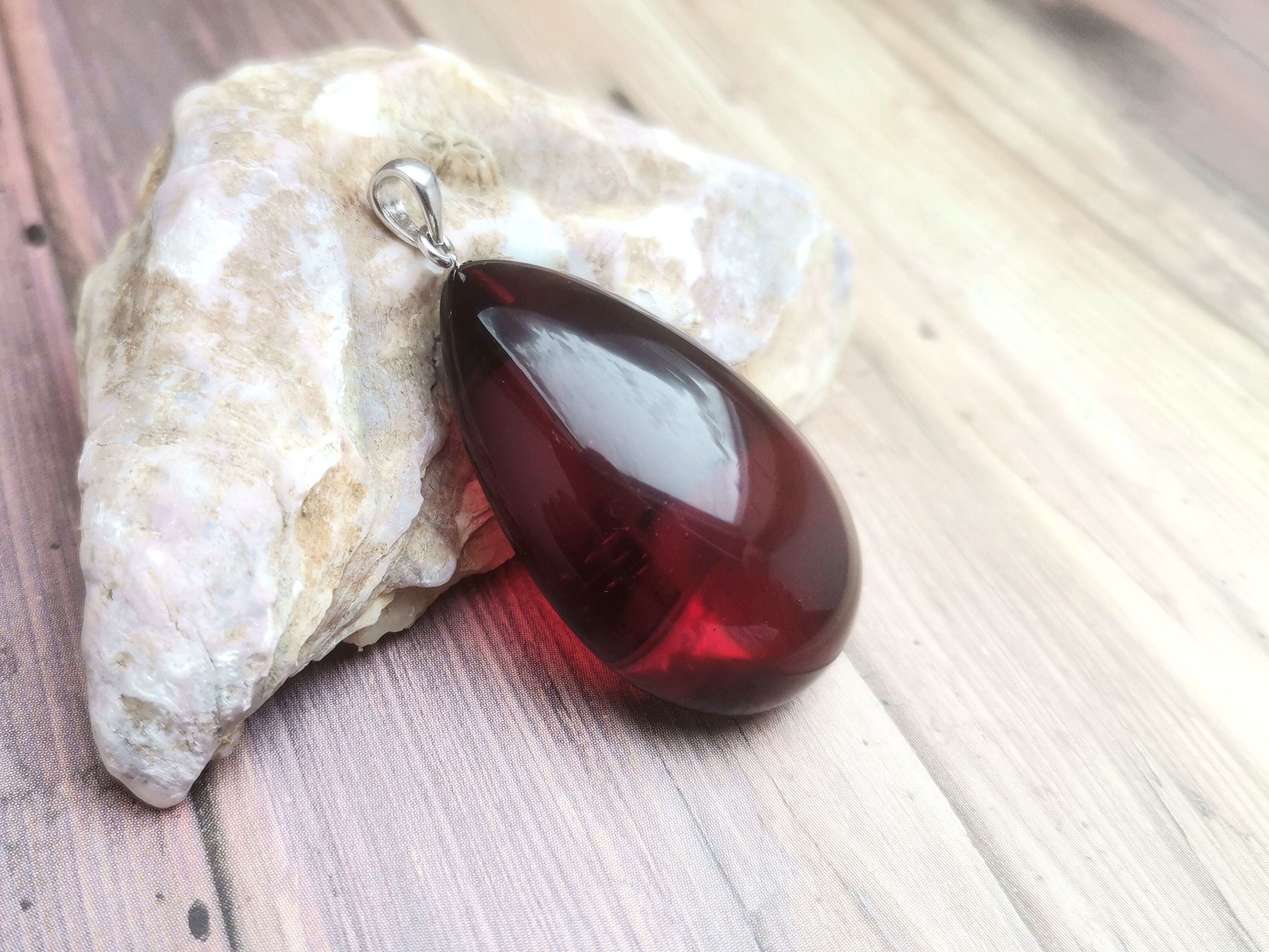 Red Baltic Amber Teardrop Pendant With Sterling Silver 925 Natural Amber Pendant Baltic Amber ...