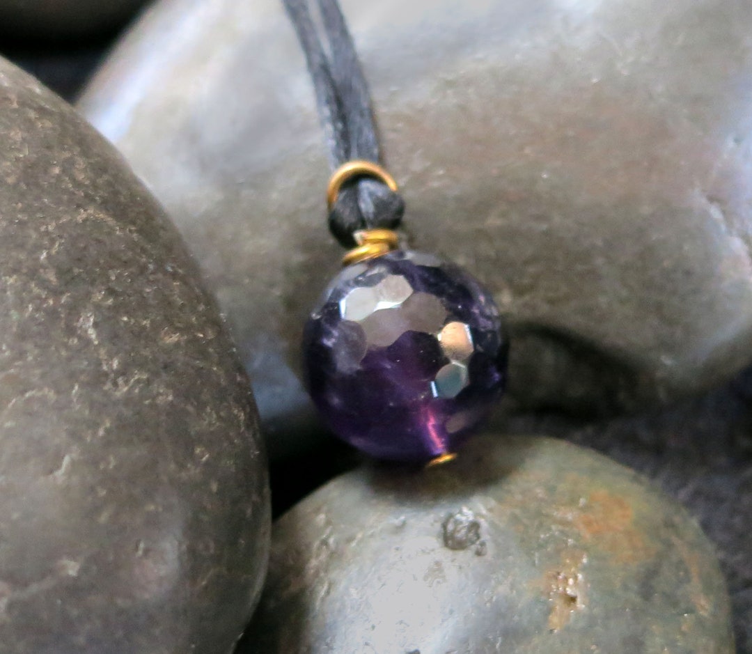 Amethyst Charm - Natural Gemstone Amulet, Black Silk Cord - Etsy
