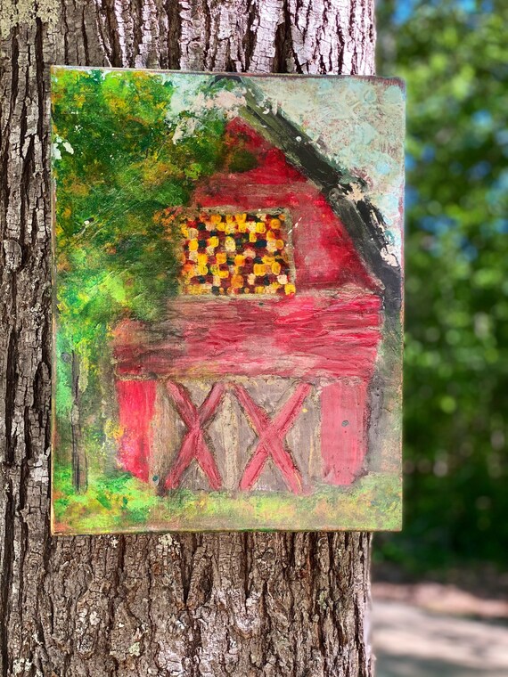 Red Barn Painting on Wood Abstract Barn Art Barn Wall Art | Etsy