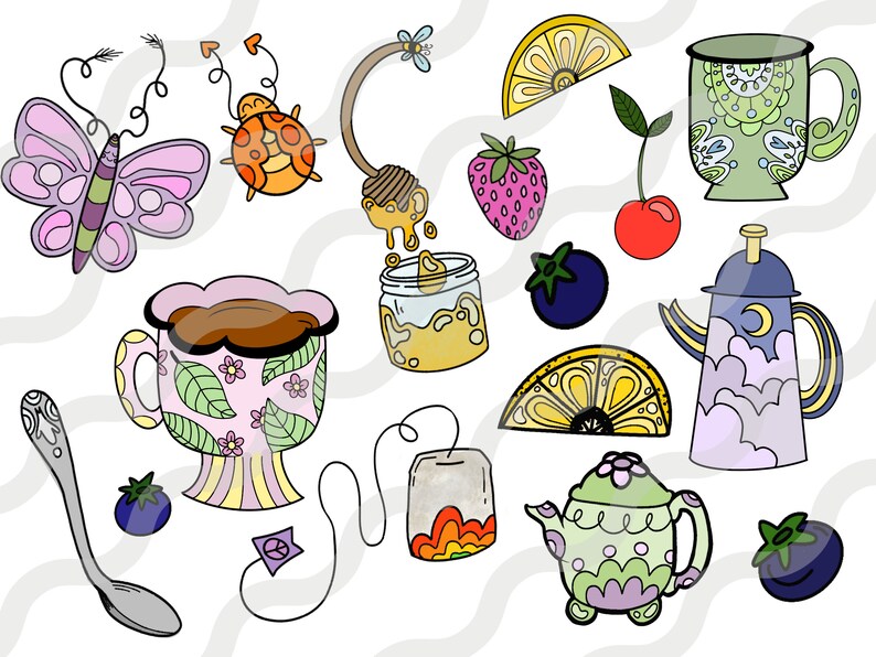 Tea Party Clipart Illustrations, Hand Drawn Tea Party Images, Cute Girl ...